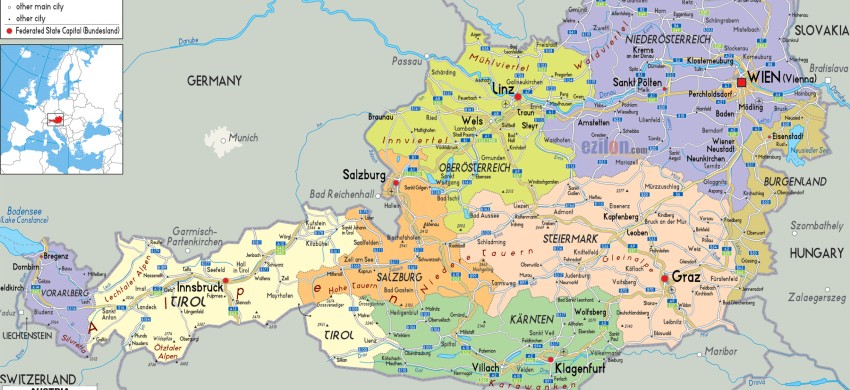 Map of Austria - Interactive map and pdf maps download